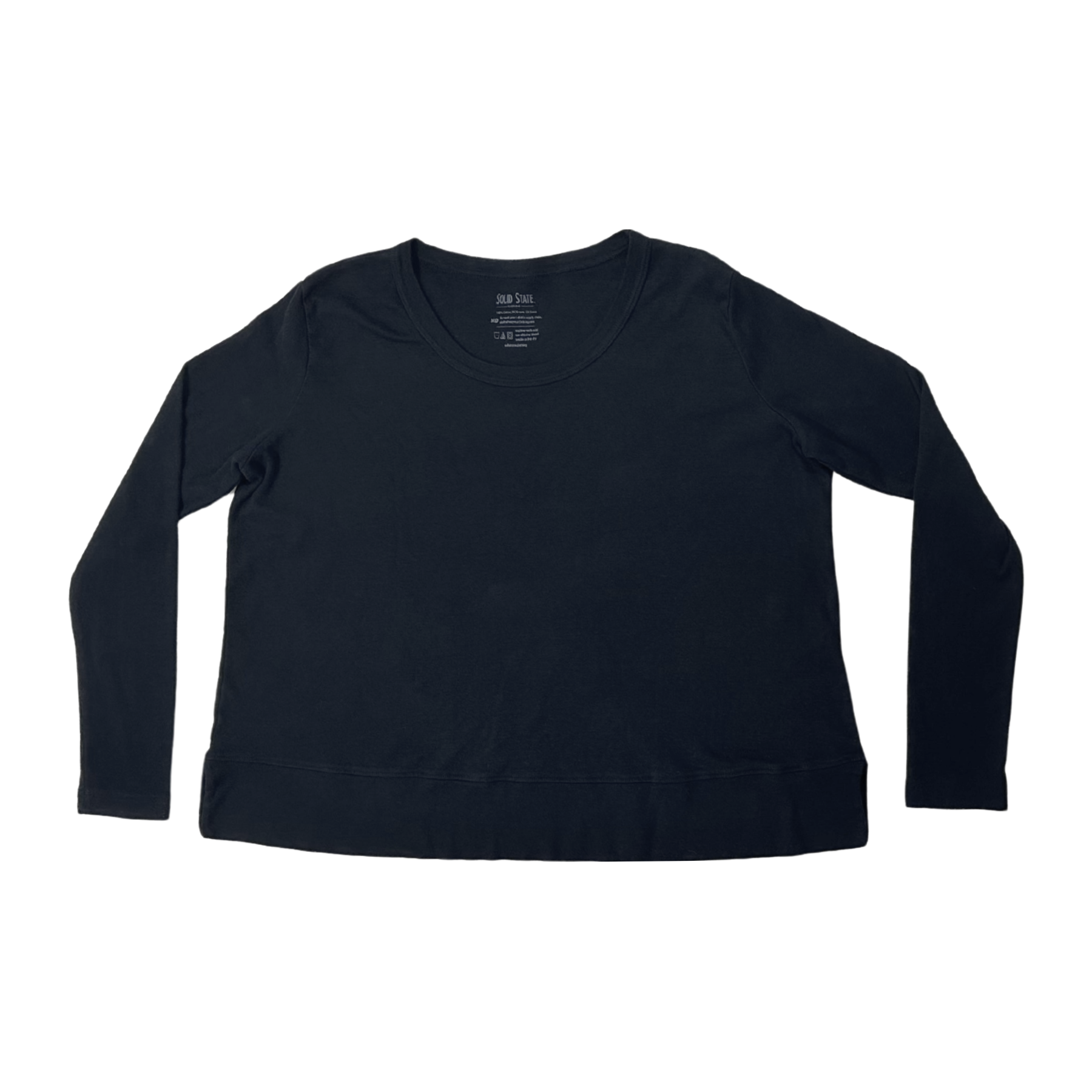 Women's Overdyed Black NC Ribbed Cotton Relaxed Long Sleeve T-Shirt